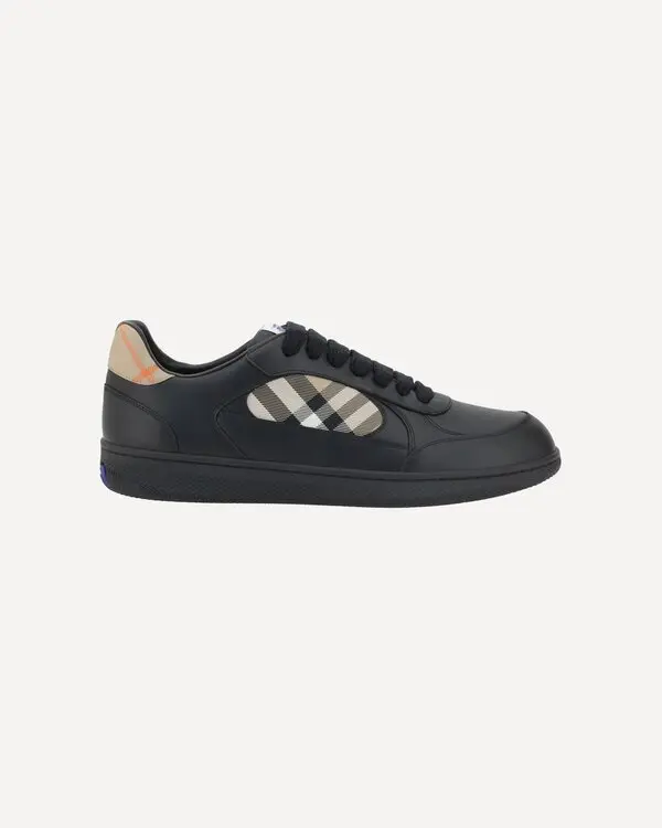 Burberry Leather Lace-up Sneakers With Iconic Check Detailing - Black