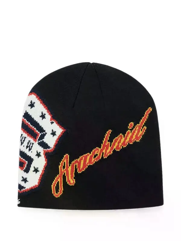 SP5DER District V Graphic-intarsia Beanie Hat