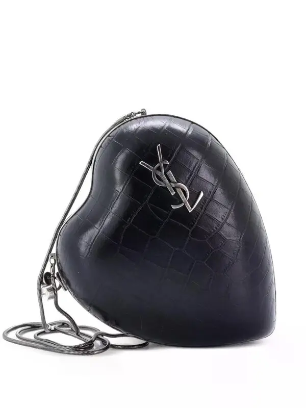 Saint Laurent Crocodile Embossed Leather Box Clutch - Black