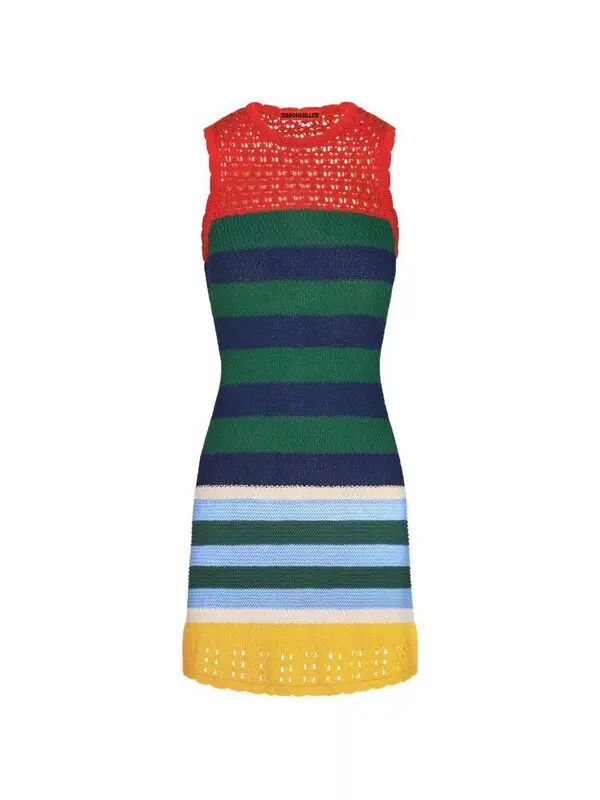 SIMONMILLER Yvonne Striped Crochet-knit Mini Dress - Blue