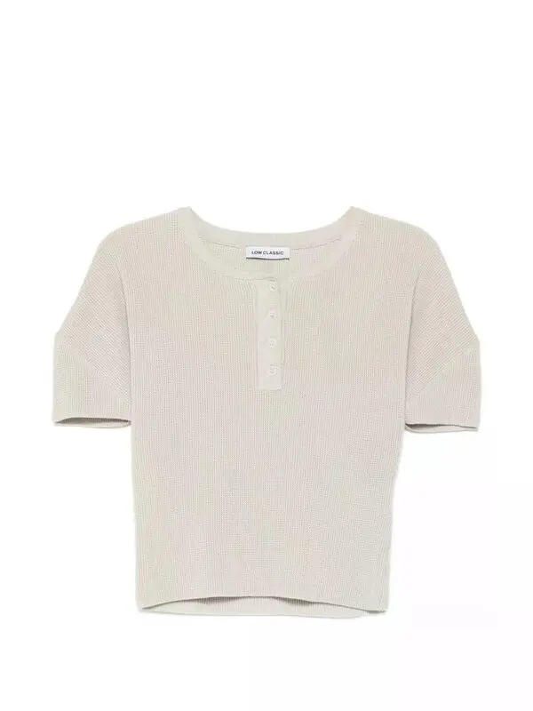 LOW CLASSIC Puff Sleeve Henley Knit Top