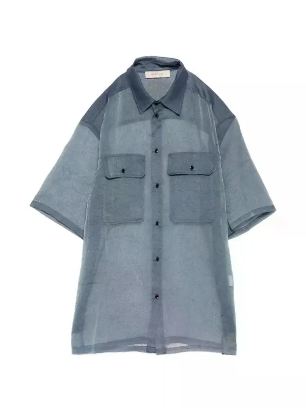 QASIMI Crinkled-finish Short-sleeved Shirt - Blue