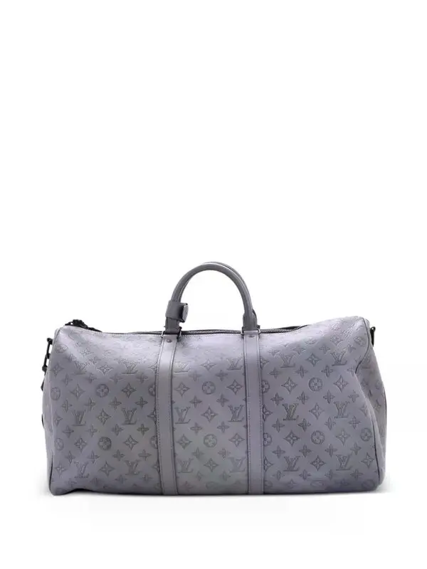 LOUIS VUITTON Keepall Bandoulière 50 Travel Bag Monogram Shadow Leather - Grey