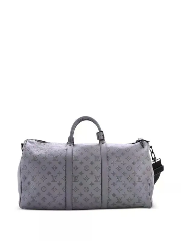 LOUIS VUITTON Keepall Bandoulière 50 Travel Bag Monogram Shadow Leather - Grey