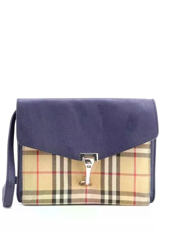 Burberry Macken Small Crossbody Bag In Leather And Vintage Check Canvas - Blue