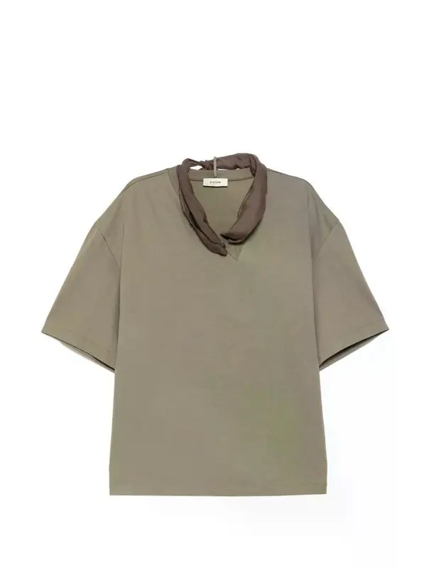 SYSTEM Detachable-scarf V-neck T-shirt - Blue