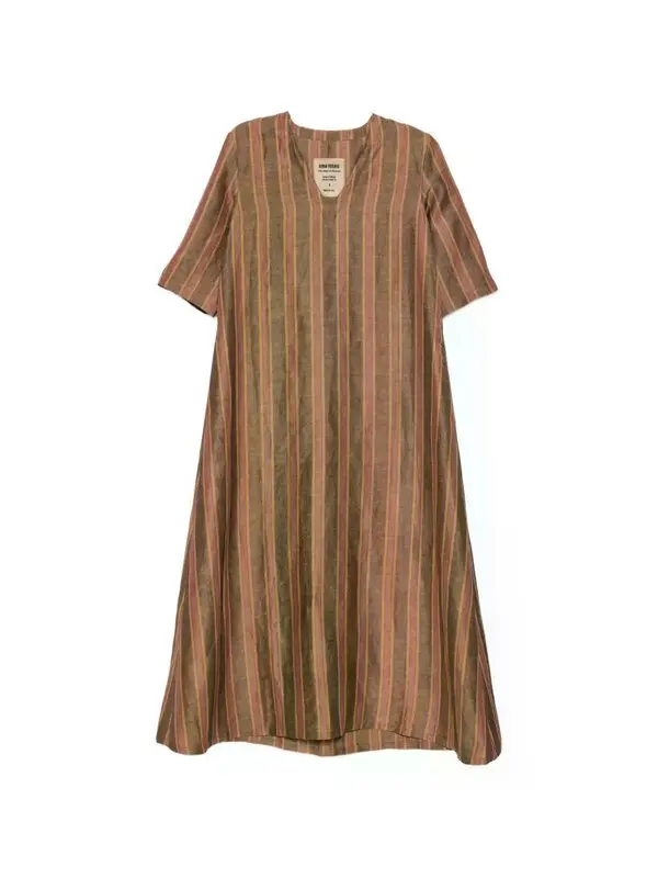 UMA WANG Striped V-neck Dress - Brown