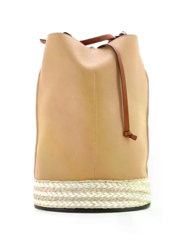 Loewe Gate Leather And Suede With Raffia Medium Bucket Bag - Brown
