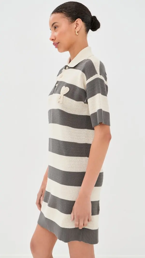 Ami Short Sleeves Polo Dress With De Coeur Patch