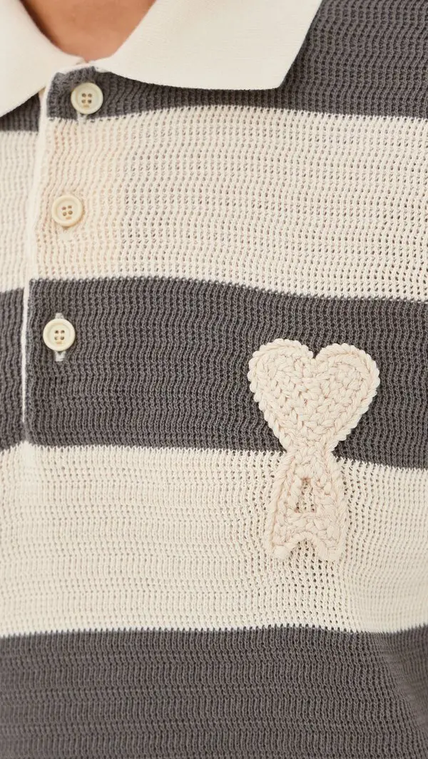 Ami Short Sleeves Polo Dress With De Coeur Patch