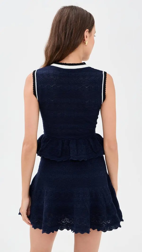 SELF-PORTRAIT Peplum Pointelle Knit Mini Dress