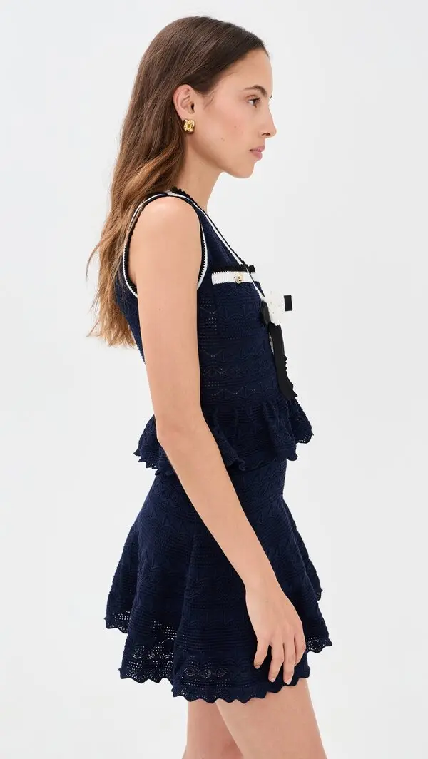 SELF-PORTRAIT Peplum Pointelle Knit Mini Dress