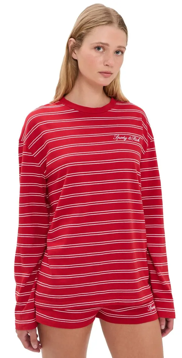 SPORTY & RICH Signature Logo Easy Tee - Ruby/white