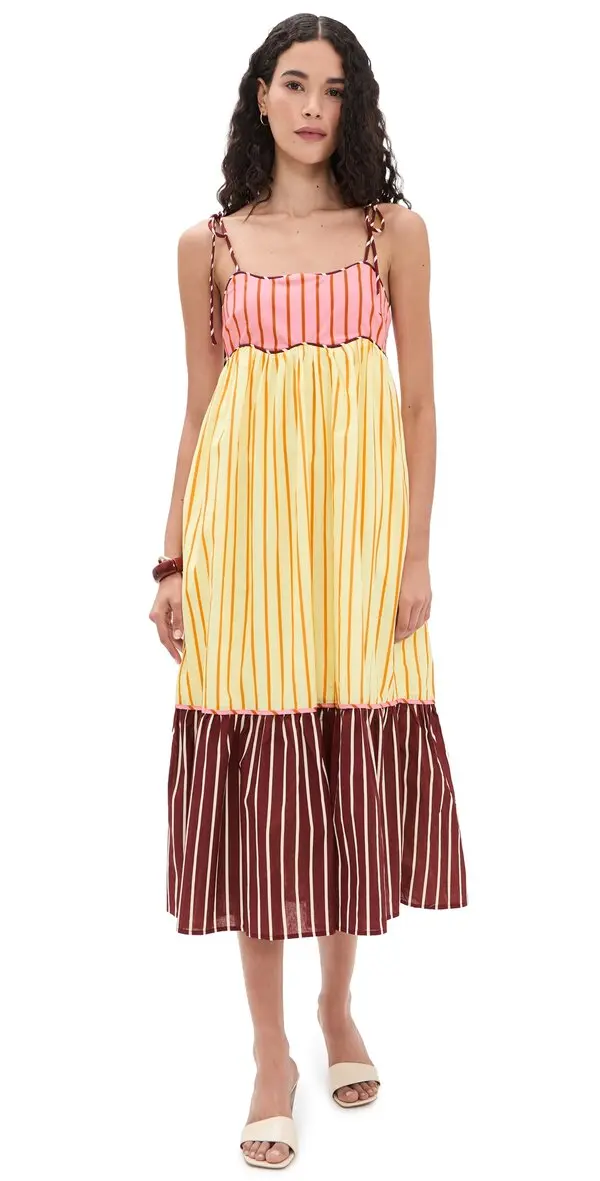 English Factory Colorblock Stripe Sleeveless Midi Dress - Multi