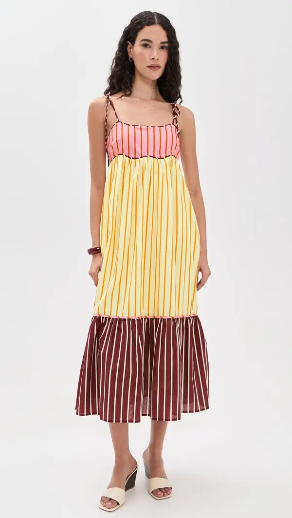 English Factory Colorblock Stripe Sleeveless Midi Dress