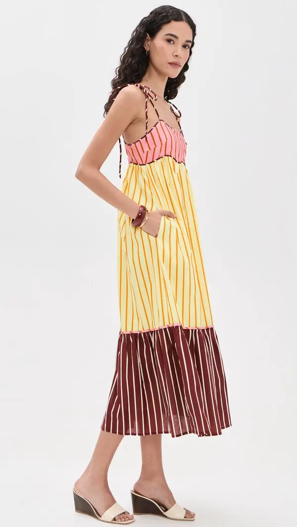 English Factory Colorblock Stripe Sleeveless Midi Dress
