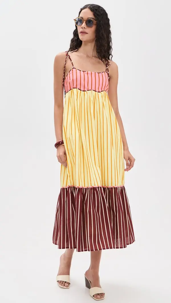 English Factory Colorblock Stripe Sleeveless Midi Dress