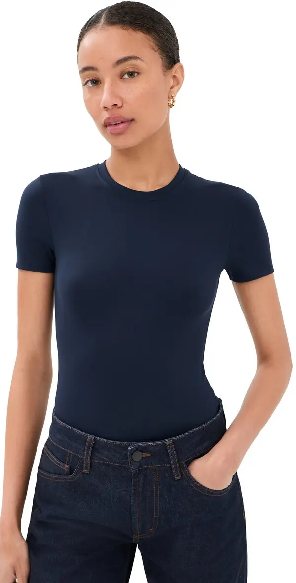 Wardrobe.NYC Opaque Tee Bodysuit - Navy