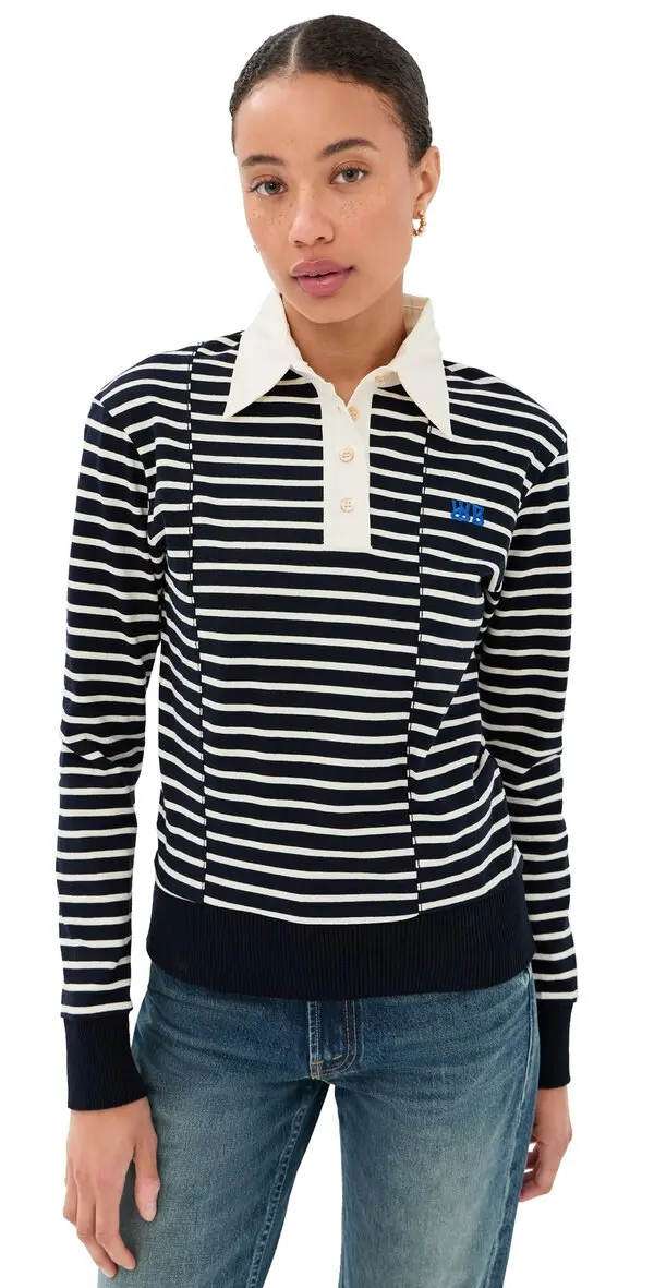 WALES BONNER Reflect Polo Top - Navy/ivory