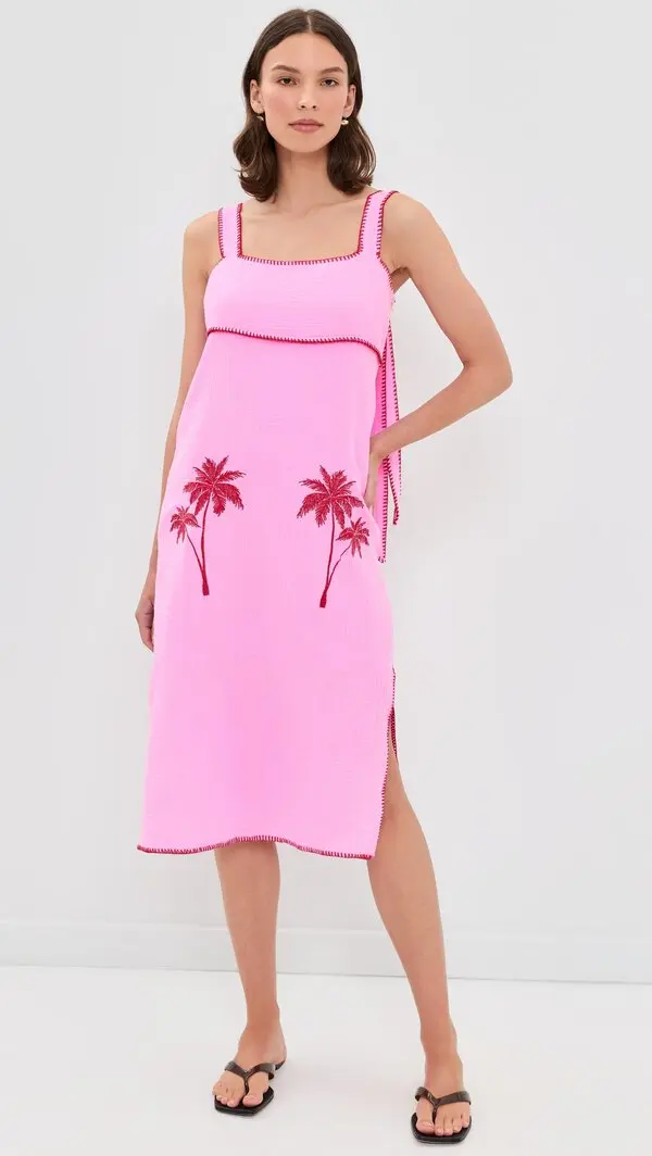 English Factory Tropical Embroidered Midi Dress With Contrast Whipstitch Trim