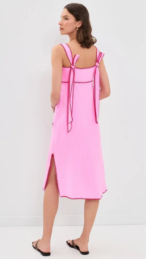English Factory Tropical Embroidered Midi Dress With Contrast Whipstitch Trim