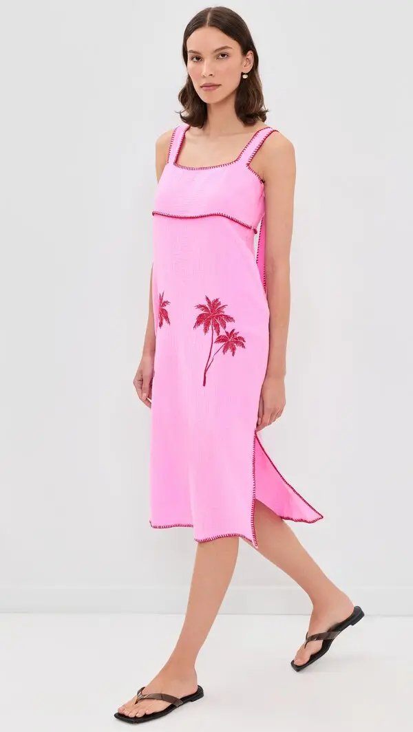 English Factory Tropical Embroidered Midi Dress With Contrast Whipstitch Trim