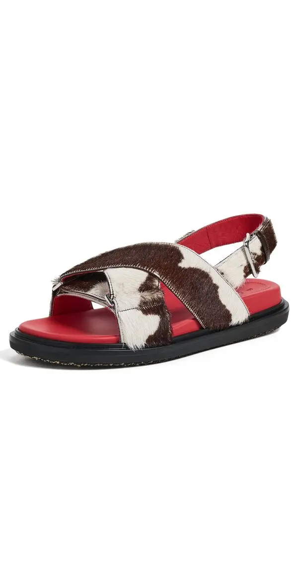 Marni Fussbett Crisscross Sandals - Lily White/brown