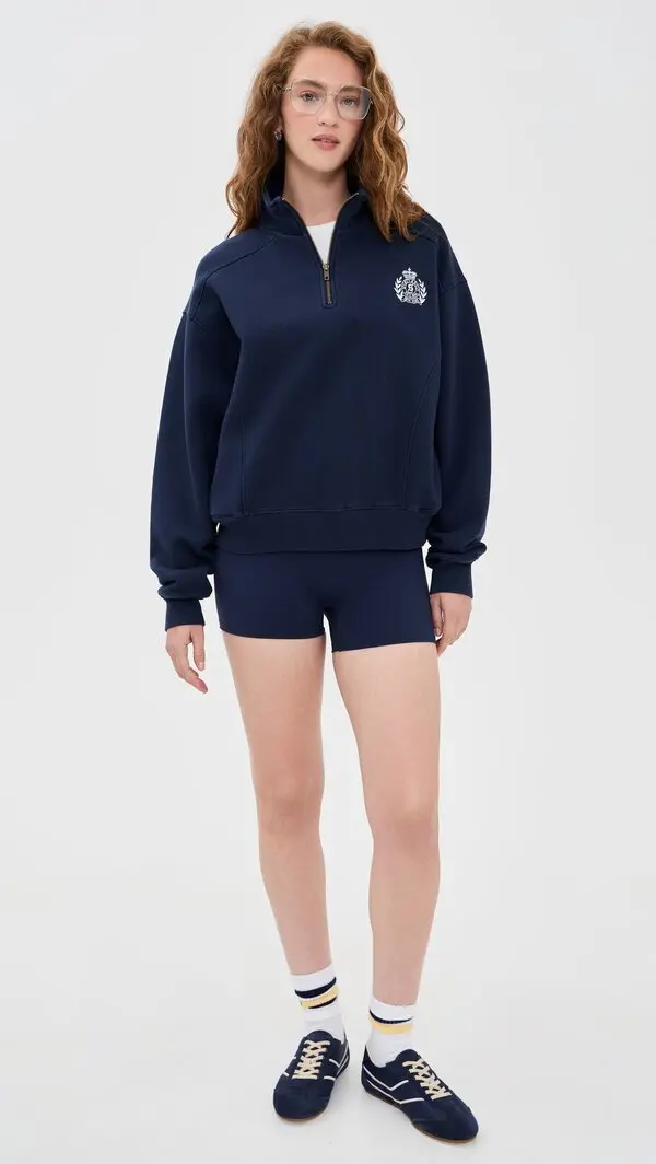 SPORTY & RICH Ny Crest Embroidered Quarter Zip Fleece