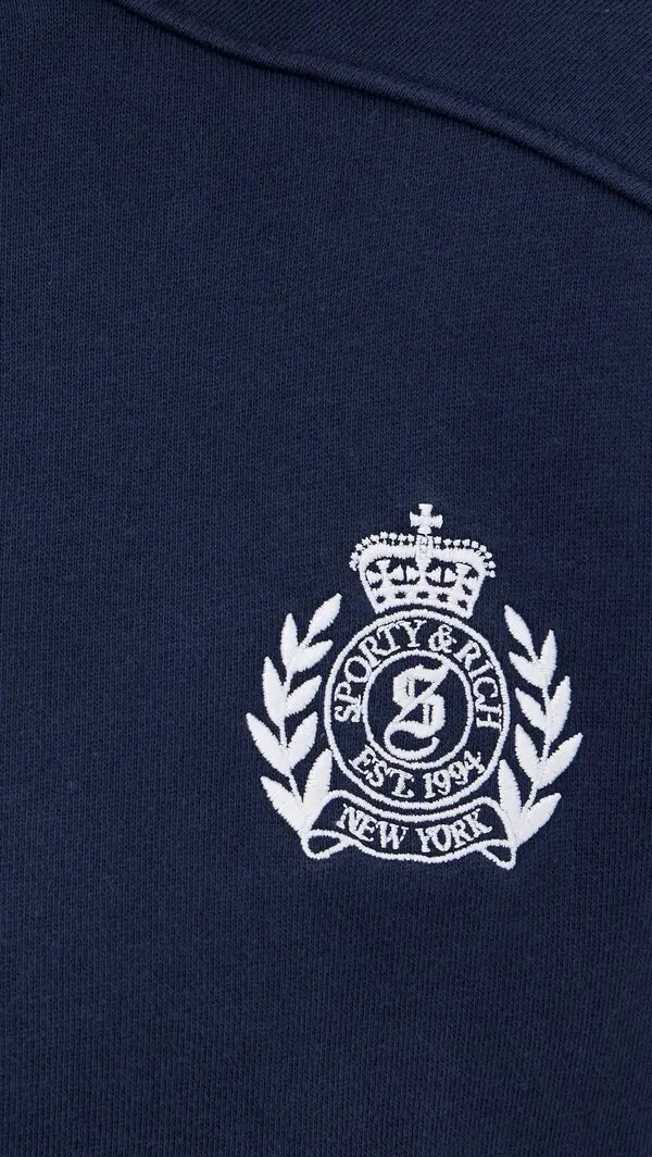SPORTY & RICH Ny Crest Embroidered Quarter Zip Fleece