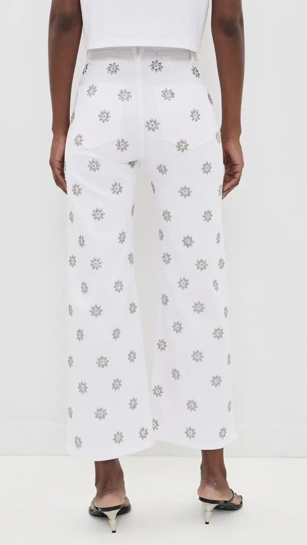 Veronica Beard Grant High Rise Wide Leg Crop Jeans With Floral Embellishments