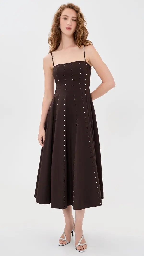Staud Wylie Embellished Midi Dress - Earth Studs