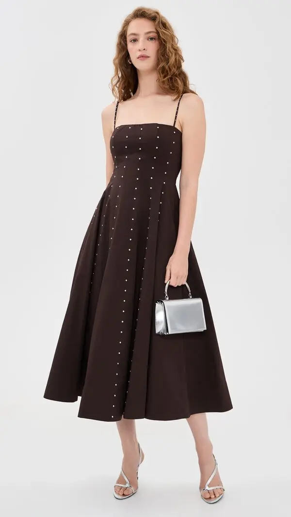 Staud Wylie Embellished Midi Dress - Earth Studs