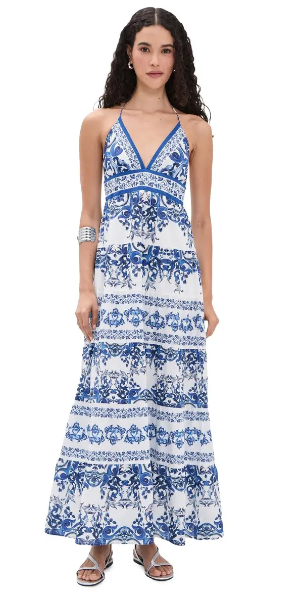 Alice + Olivia Karolina Smocked Waist Tiered Maxi Dress - Solstice