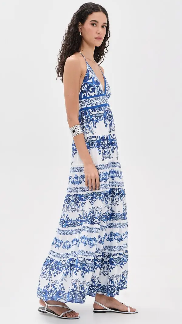 Alice + Olivia Karolina Smocked Waist Tiered Maxi Dress - Solstice
