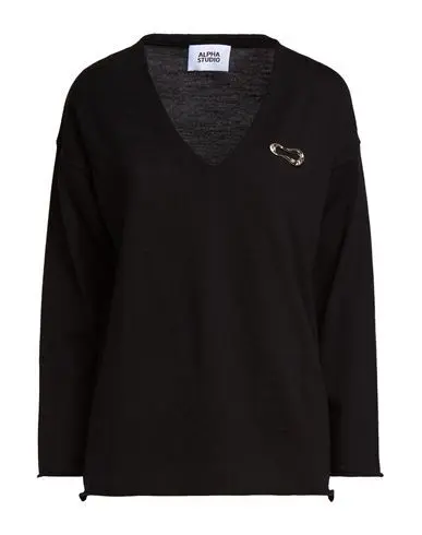 Alpha Studio Wool V-neck Sweater - Black