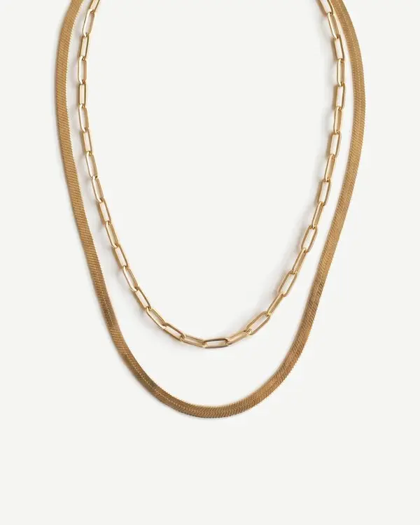 ELK & BLOOM Double Chain Set Herringbone & Paperclip Choker 14k - Gold