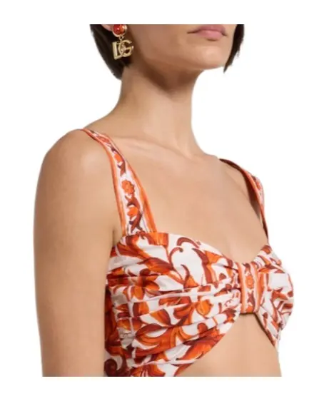 Dolce & Gabbana Supreme Court Cotton Maiolica Print Crop Top