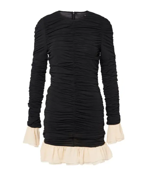 ROTATE BY BIRGER CHRISTENSEN Ruffled Crewneck Mini Dress - Black
