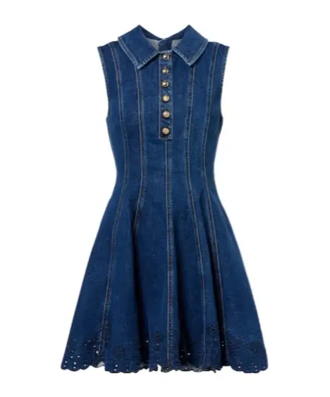 SELF-PORTRAIT Broderie Anglaise Denim Mini Dress - Blue
