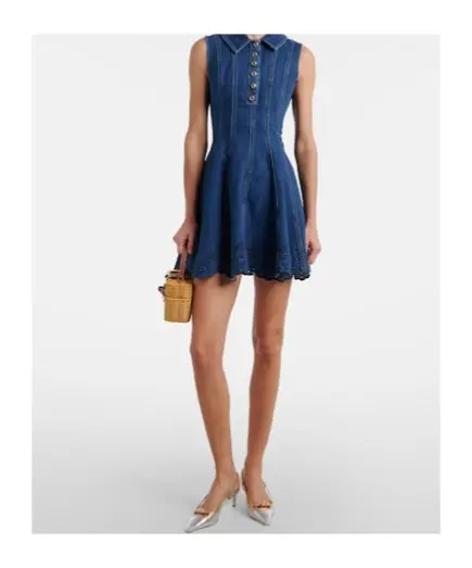 SELF-PORTRAIT Broderie Anglaise Denim Mini Dress