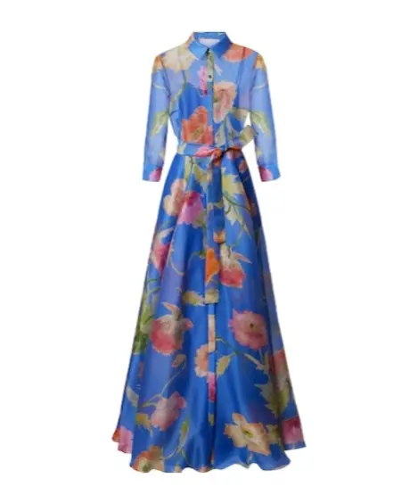 Carolina Herrera Floral Silk Organza Gown - Blue