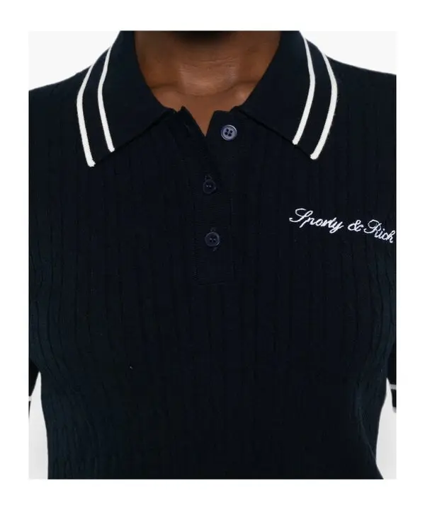 SPORTY  RICH Sporty & Rich Striped Short Sleeve Polo Shirt