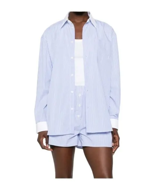 SPORTY  RICH Sporty & Rich Striped Button-down Shirt