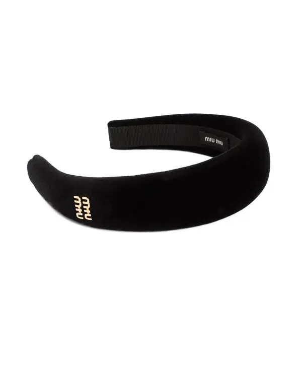 Miu Miu Logo-embellished Velvet Headband - Black