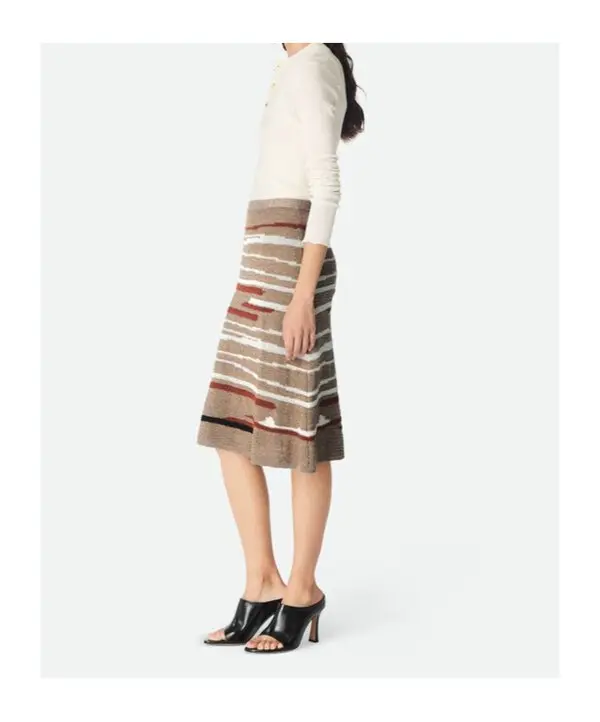 Bottega Veneta Graphic Linen And Cotton Midi Skirt - Stonemel/maple/chalk