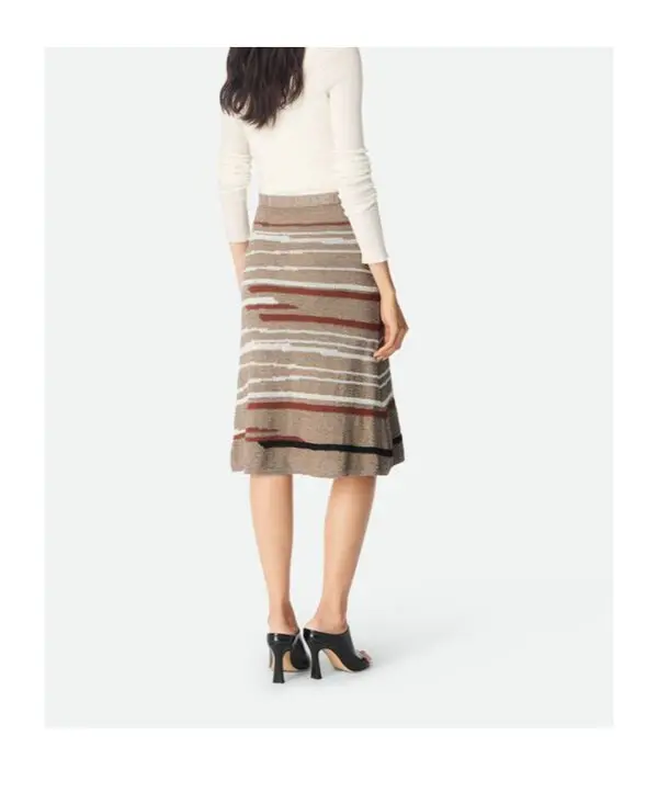 Bottega Veneta Graphic Linen And Cotton Midi Skirt - Stonemel/maple/chalk