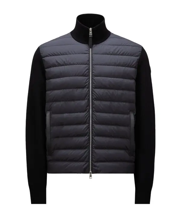 Moncler High Neck Paneled Cardigan - Black