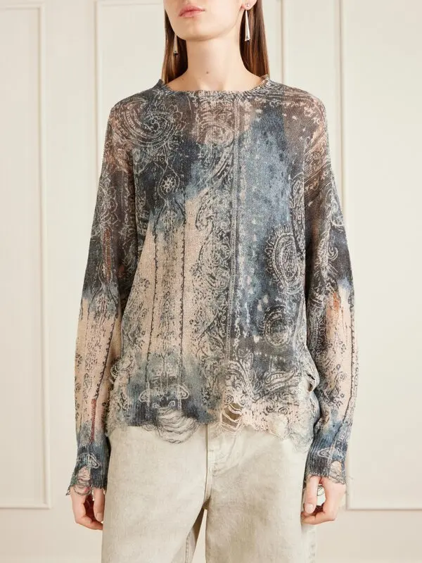 R13 Printed Boyfriend Sweater - Gray