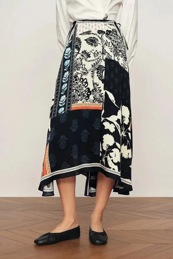 Fabrique Eileen Scarf Panel Viscose Skirt - Multicolor