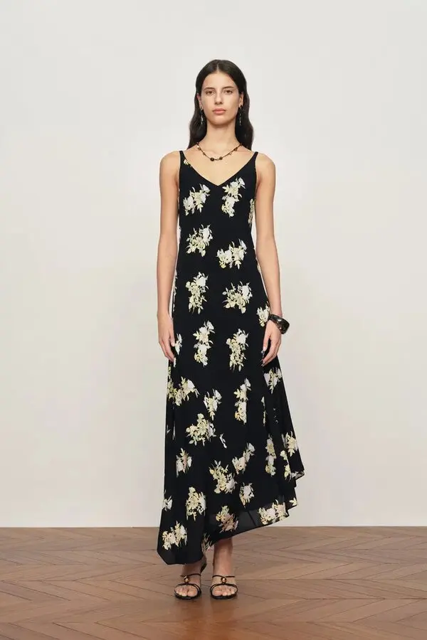 Fabrique Soleil Floral Sleeveless Dress In Light Crinkle Gauze - Black